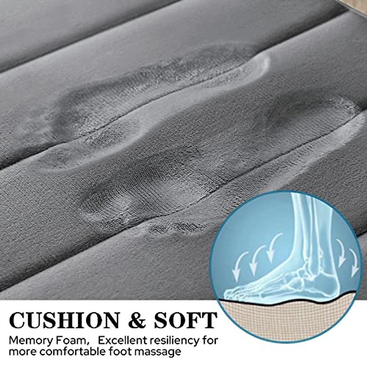 BYSURE Bathroom Rugs Sets 3 Piece Dark Grey Memory Foam Non Slip Extra Absorbent Bath Mat Set for Bathroom, Soft Bathroom Rugs and Mats Set Washable Floor Carpets