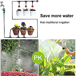 MSDADA Garden 50Ft Automatic Micro Irrigation System, 1/4" Blank Distribution Plant Watering Irrigation Kit Accessories Include Atomizing Nozzle Mister Dripper for Garden Greenhouse, Flower Bed,Patio