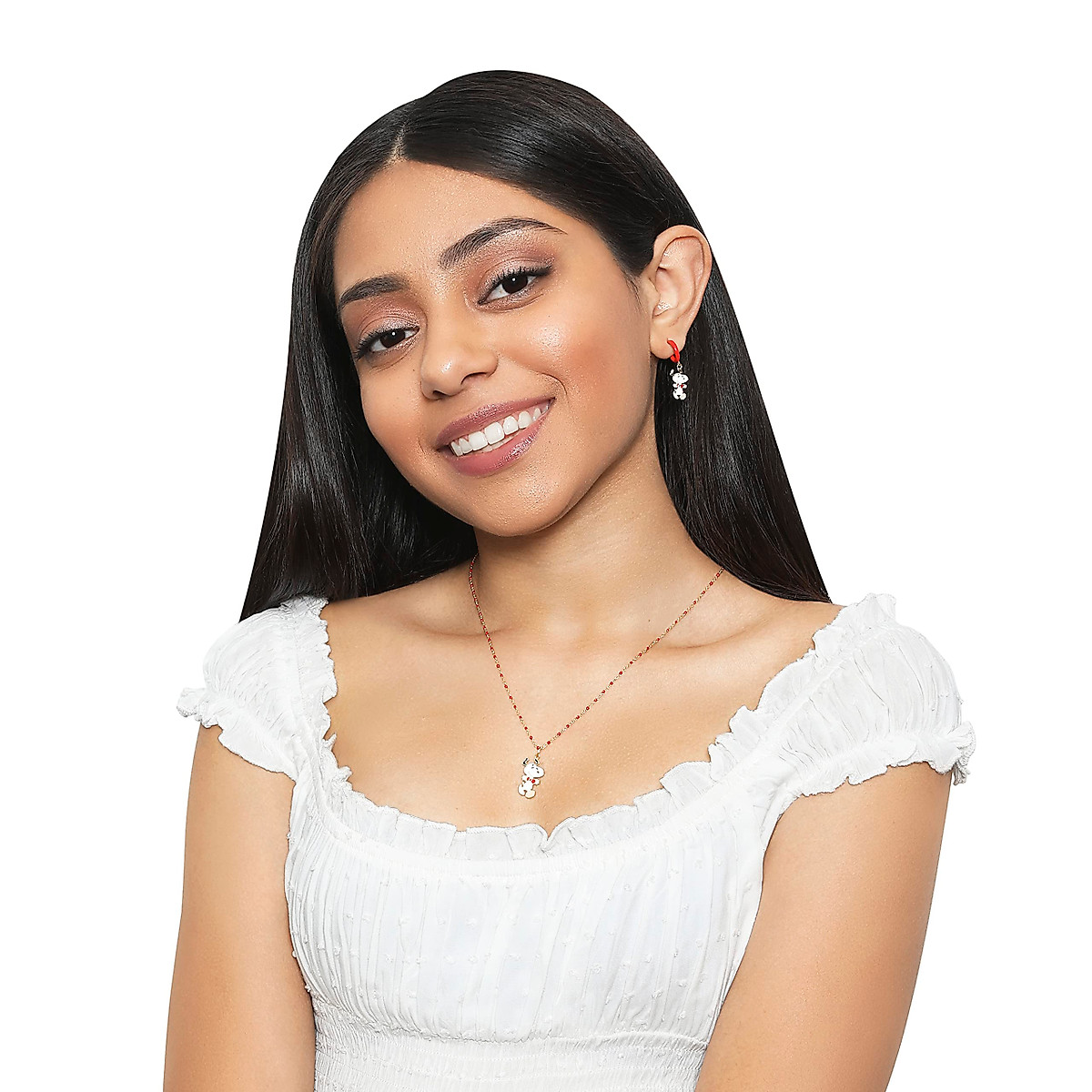 PEANUTS Womens Snoopy Necklace 18" - Gold Flash Plated Sterling Silver Necklace with Snoopy Charm - Snoopy Jewelry - Officially Licensed