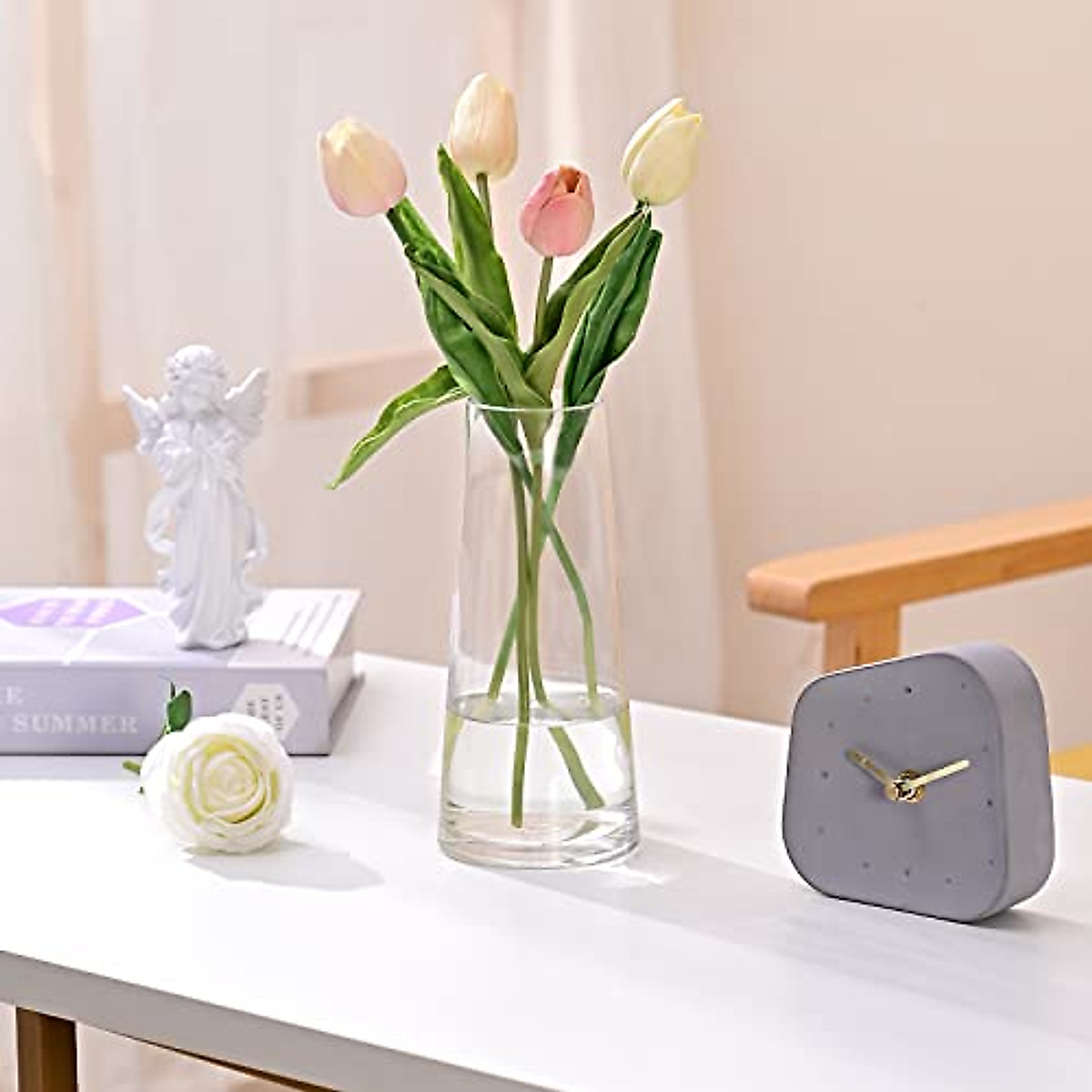 WellSign Clear Glass Vases for Flowers Decor, 8 Inch Modern Ins Boho Handmade Vases for Centerpiece Table Home Indoor Decor, Ins Boho Style Vase for Wedding Housewarming and Thanksgiving Day Gift