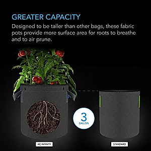 AC Infinity Heavy Duty Fabric Pots, 3 Gallon Aeration Grow Bags 5-Pack with 500G Thick Nonwoven Fabric and Multi-Purpose Rings, for Low Stress Plant Training Fruits, Vegetables, and Flowers