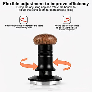 53mm Coffee Tamper, Espresso Tamper with Calibrated Spring Loaded, Constant 30lb Tamper Tool, Depth Adjustable, Stainless Steel Base Aluminum Handle and Walnut top Cover, Thread