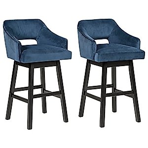 Signature Design by Ashley Tallenger 31" Upholstered Swivel Bar/Pub Height Bar Stool, 2 Count, Blue & Dark Brown