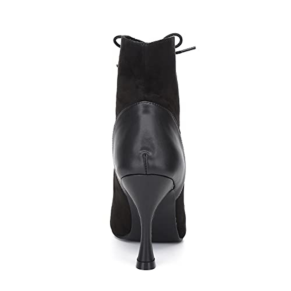 HROYL Women Open Toe Ankle Dance Boots Lace up Latin Salsa Ballrooom Performence Practice Dancing Shoes,L500-Black-7.5,US 7.5