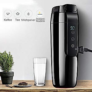12V Car Travel Electric Kettle, Car Heating Mug with Anti-Spill Lid, Portable Coffee Travel Cup 20℃~90℃ Variable Temperature Control Kettle for Tea/Milk, 304 Stainless Steel Bottle, 70W Quick Heating