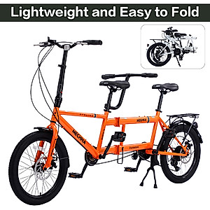 petolovty Tandem Bike - City Tandem Folding Bicycle, Foldable Tandem Adult Beach Cruiser Bike Adjustable 7 Speeds, 2-seater, CE FCC CCC (Orange)