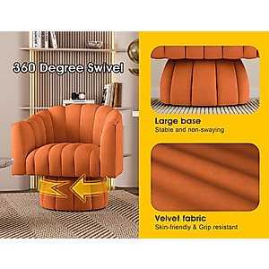 Accent Chair Mid Century 360 Degree Swivel Chair,Modern Lounge Sofa Round Barrel Chair with Wide Upholstered,Fluffy Velvet Fabric Chairs for Home Sofa Living Room/Bedroom/Waiting Room (Orange)