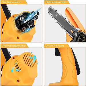 Mini Chainsaw, TONYFUL 6-Inch Cordless Chainsaw with 2 Battery and Replacement Chain, Professional Electric Chainsaw Portable Handheld Chainsaw Rechargeable Garden Saw for Pruning Trees Wood Cutting