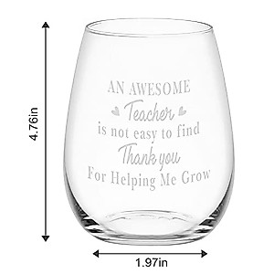 DAZLUTE Teacher Appreciation Gifts, Teacher Stemless Wine Glass, Teacher's Day Gifts Birthday Gifts Christmas Gifts Graduation Gifts for Teacher from Student, Teacher Gifts for Women Men, 15Oz