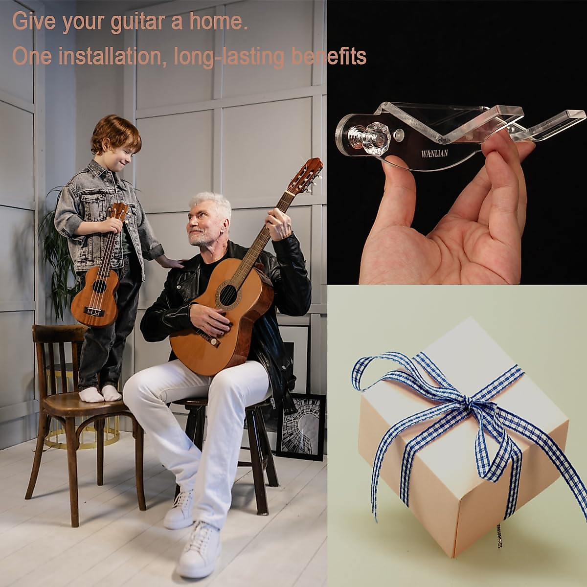 WANLIAN Guitar wall mount acrylic,acrylic wall mount guitar hanger,for Ukulele Guitar Wall Display and Storage (transparent)