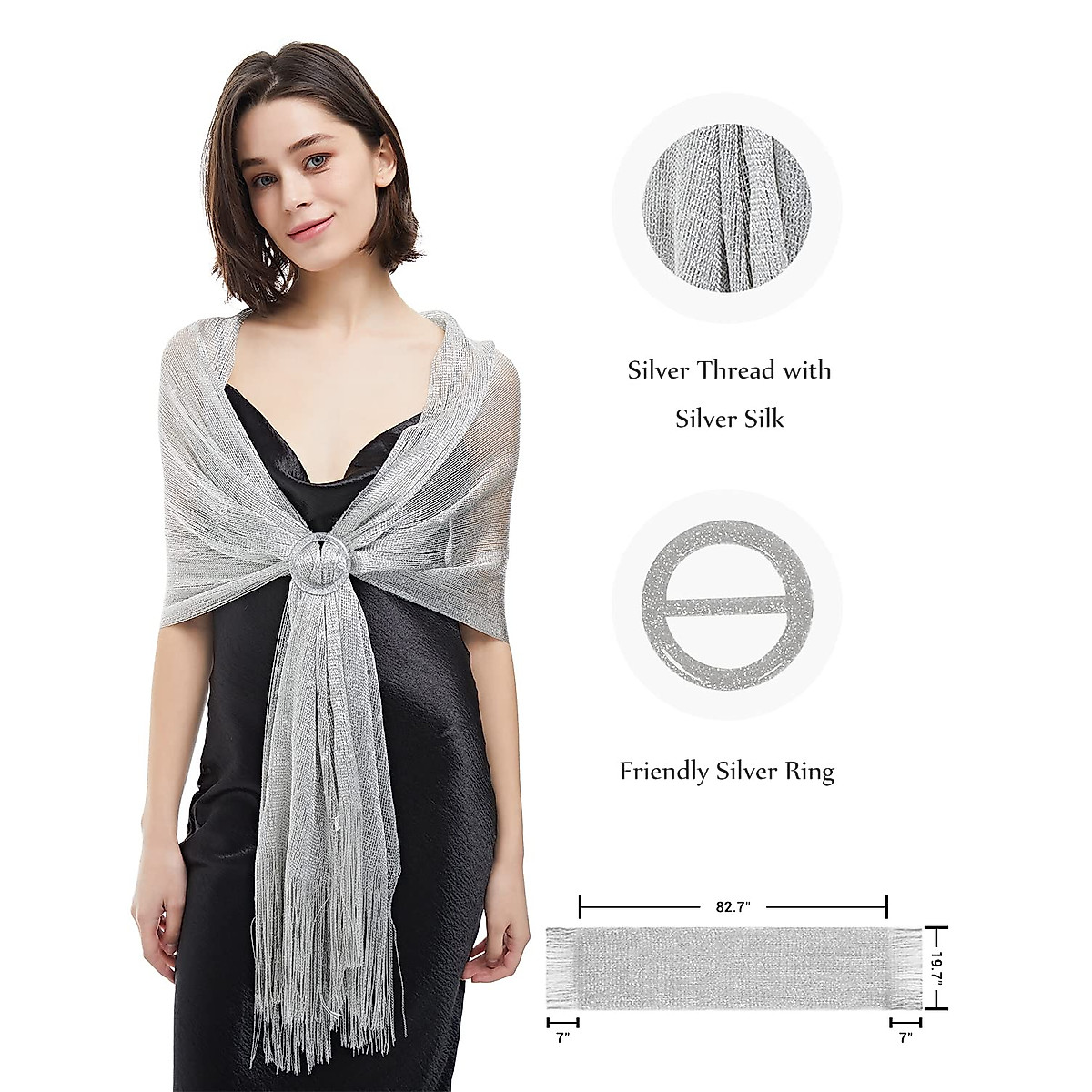 MissShorthair Sparkly Shawls and Wraps for Evening Dresses,Shawl Wraps for Women Wedding Party with Buckle