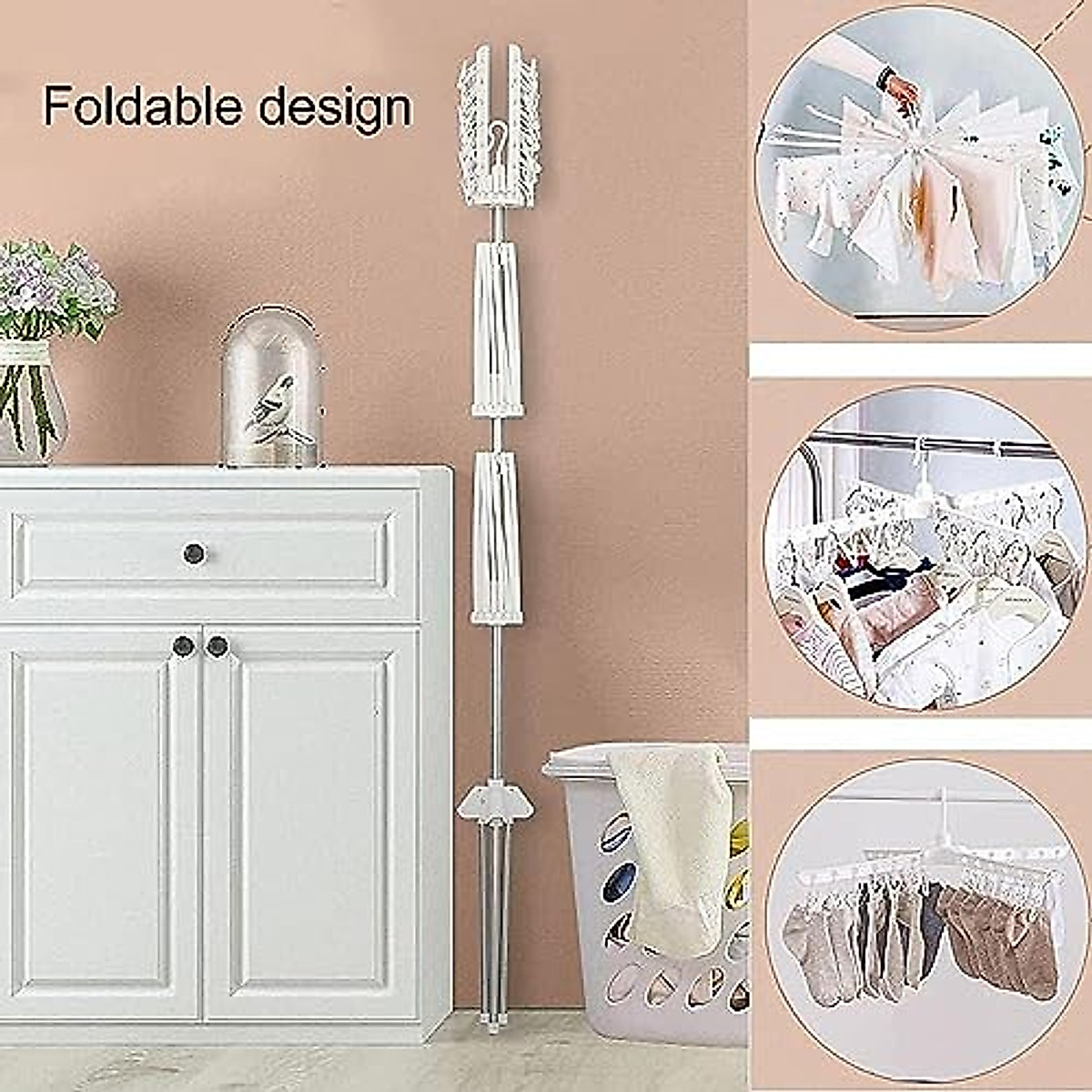 Clothes Drying Rack, Stainless Steel Foldable Drying Rack, Adjustable Laundry Handle Indoor Outdoor Laundry Drying Rack for Towels, Socks, Underwear, Shirts, Shorts, Bibs, Nappies, Kids Clothes
