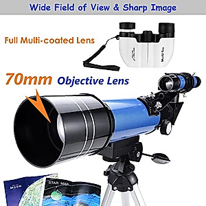 MaxUSee 70mm Refractor Telescope + 8X21 Compact HD Binoculars for Kids and Astronomy Beginners, Travel Telescope for Moon Stars Viewing Bird Watching Sightseeing