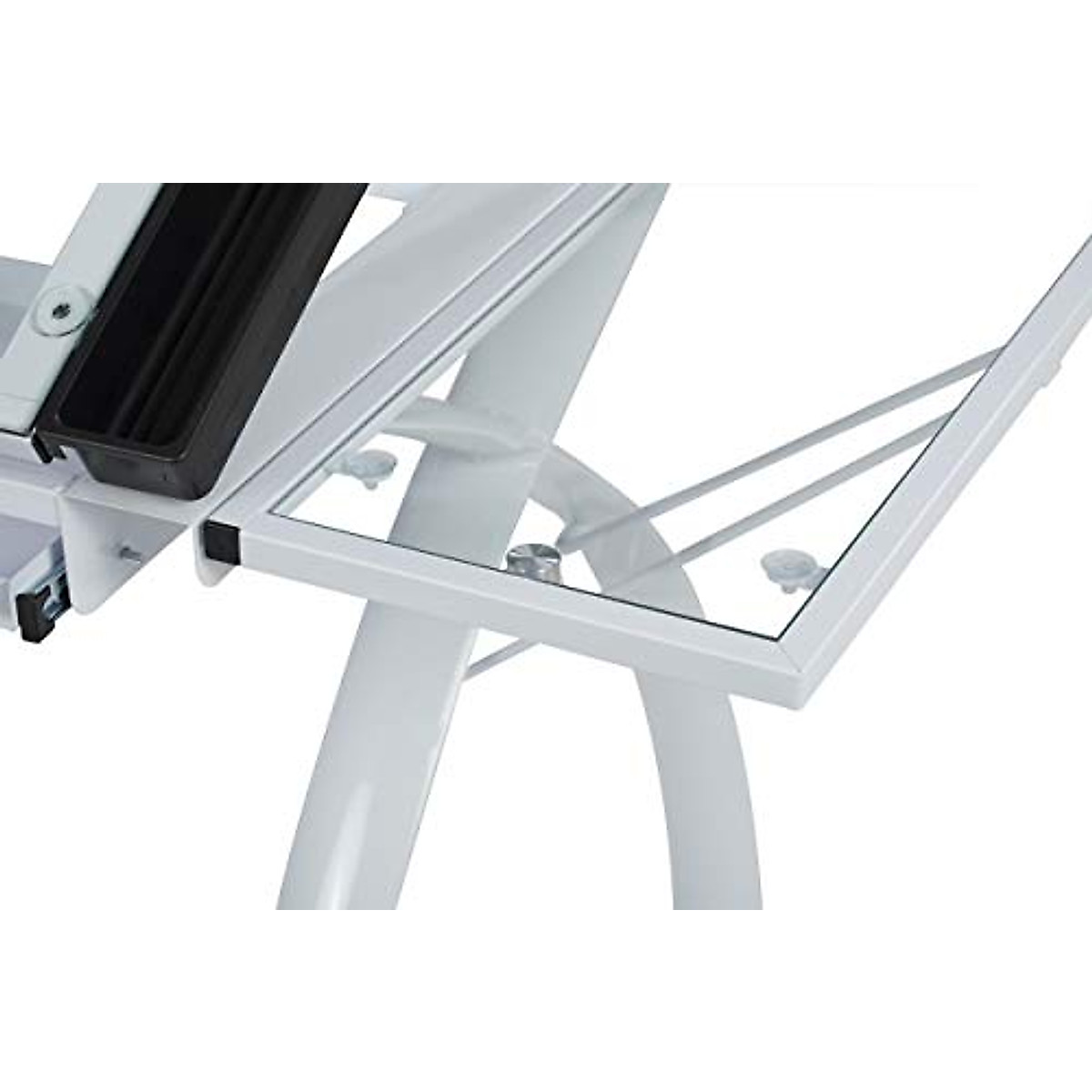 SD Studio Designs 10096 Futura Station with Folding Shelf Top Adjustable Drafting Craft Drawing Hobby Table Writing Studio Desk with Drawer, 35.5'' W x 23.75'' D, White/Clear Glass