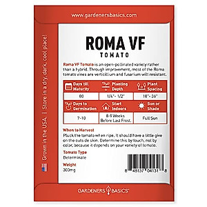 Roma VF Tomato Seeds for Planting Heirloom Non-GMO Seeds for Home Garden Vegetables Makes a Great Gift for Gardening by Gardeners Basics