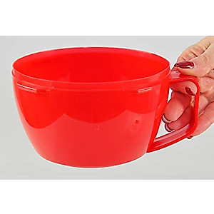 Home-X Microwave Soup Mugs with Lid- Set of 2, Microwave Soup Bowls with Handle and Vented Lid, BPA Free Dishwasher Safe, 32oz Capacity, Set of 2, 7 ¼" L x 5" W x 4" H, Red