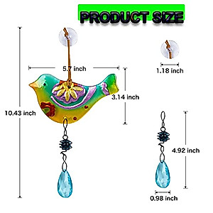 Fused Glass Bird Window Suncatcher,Indoor and Outdoor Hanging Decoration,with Crystal Pendant and Suction Cup,2 Pack Ornament for Home and Garden