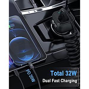 iPhone Car Charger,32W Car Charger iPhone [Apple MFi C94 Certified] Fast Charging Adapter with 6.5ft Coiled Lightning Cable for Apple iPhone 14/13/12/11/Xs/XS Max/XR/X/8/7/6s/6 Plus,iPad & More