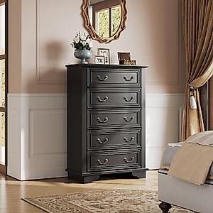 WLIVE Dresser TV Stand, Entertainment Center with Fabric Drawers, Media Console Table with Open Shelves for TV up to 45 inch, Storage Drawer Unit for Bedroom, Living Room, Black and Rustic Brown