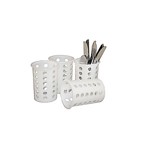 Soro Essentials- Set of 4 Plastic Flatware Cylinders White Color- Utensil Holders Silverware Utensil Drying Cylinders Home Kitchen Daily Use Utensil Drainer Silverware Caddy Organizer