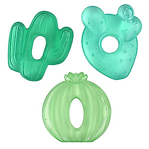 Itzy Ritzy Water-Filled Teethers; Set of 3 Coordinating Cactus Water Teethers; Cutie Coolers are Textured On Both Sides to Massage Sore Gums; Can Be Chilled in Refrigerator; Set of 3 Green Cacti