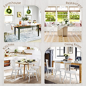 LUE BONA Windsor Dining Chairs Set of 2, Solid White Wood, Slat Back, Arm Rest, Cushion Availability