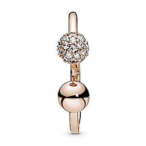 Pandora Polished & Pavé Bead Open Ring - Rose Gold Ring for Women - Gift for Her - 14k Rose Gold-Plated Rose with Cubic Zirconia - Size 7