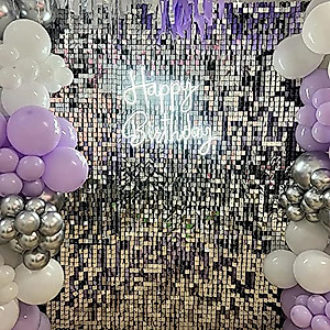 COKAOBE Silver Shimmer Wall Backdrop 24PCS Silver Sequins Backdrop Decoration Panels, Photo Backdrops for Birthday, Anniversary Wedding Engagement Decoration (Silver)