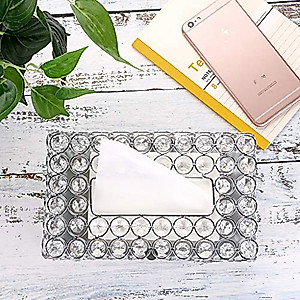 Sumnacon Rectangular Crystal Tissue Box Cover, Decorative Toliet Paper Box, Crystal Napkin Holder, Facial Tissue Holder for Bathroom/Dresser/Night Stand/Desk/Table, Silver