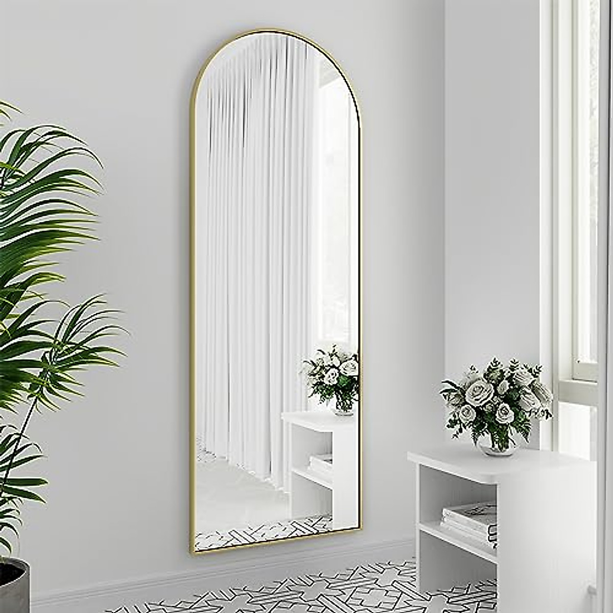 GLSLAND-21x64 inch Arched Full Length Mirror-Aluminum Alloy Frame High Definition-Full Body Mirror for Bedroom or Living Room