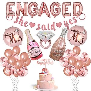 Engaged Balloons Engagement Party Decorations - She Said Yes Banner Engagement Ring Foil Balloon Just Engaged Soon To Be Future Mrs And Mr Party Supplies For Bridal Shower Wedding Valentine's Day