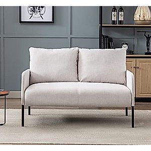 DM Furniture 47.5-Inch Small Loveseat Upholstered 2 Seater Love Seats Linen Sofa Couch for Bedroom Living Room, 500 Pounds Weight Capacity, Beige
