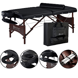 Master Massage Roma II Portable Massage Table Bed Package with 2.5" Cushion, Half Round Bolster, Disposable Face Cover, Black, 30" Salon Beauty Tattoo Lash Facial Bed(Roma II with Ambient Light)