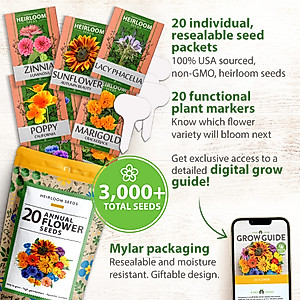 HOME GROWN 20 Flower Seeds Variety Pack - Individual Flowers Seeds for Planting | Flower Seeds Packs for Planting Outside & Indoors