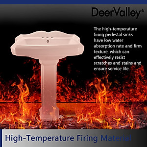 DeerValley DV-1P522 Dynasty Pedestal Sink 23" W X 19" D White Ceramic Pedestal Bathroom Sink With Overflow