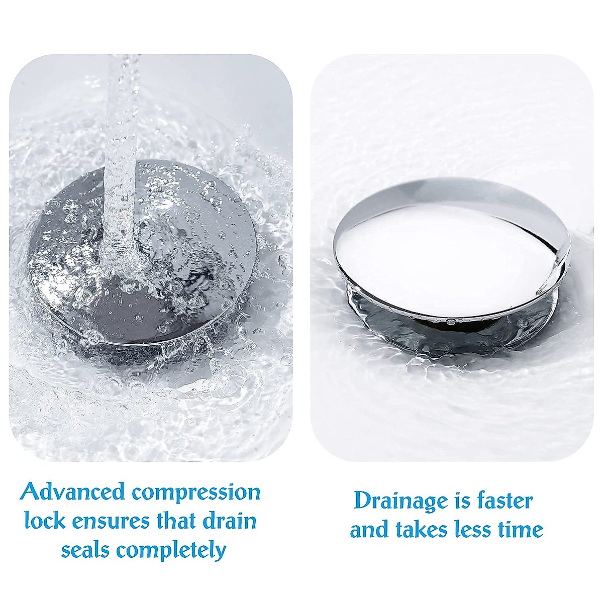 iFealClear 2 Pack Pop Up Drain Stopper with Overflow, Push and Seal Pop Up Drain Stopper for Faucet Vessel, Anti-Explosion & Anti-Clogging pop up Plunger Bathroom Sink Drain Assembly, Polished Chrome
