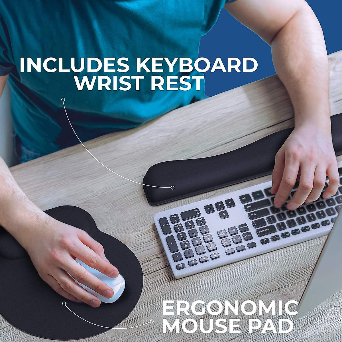 Everlasting Comfort Mouse Pad with Wrist Support - Includes Keyboard Wrist Rest - Ergonomic Memory Foam Desk Cushion for Carpal Tunnel - Computer, Laptop, Typing and Gaming Accessories