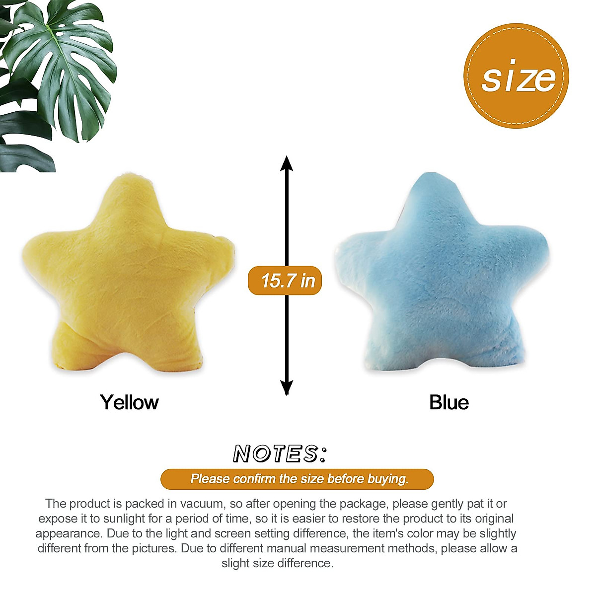 AUCOOMA Star Pillow Plush Soft Star Shaped Throw Pillows Toy Stuffed Cushion Yellow 15.7"