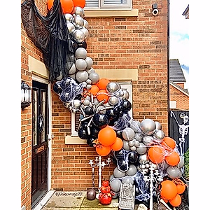 Bonropin 160Pcs Halloween Balloon Garland Arch kit with Black White Orange Silver Agate Balloons for Halloween Day Party Background Decorations