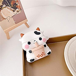 TOU-BEGUIN Case Compatible with Airpods 1 & 2, Cute Milk Tea Cow Animals Design Soft Silicone Shockproof Wireless Earphone Skin Protectortector