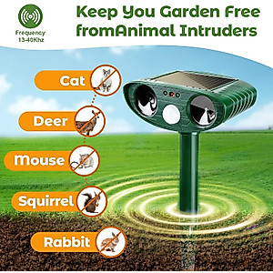 Thoveneth 4 Pack Ultrasonic Animal Repellent Outdoor Solar Animal Repeller with Motion Sensor Deer Repellent Device Waterproof Cat Deterrent to Repel Squirrel Dog Rabbit Skunk Raccoon