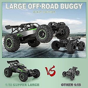 Carox Big Remote Control Car, 1:10 Scale Remote Control Buggy, Outdoor Off-Road Large RC Truck with LED Light-transmitting Shell with 2 Rechargeable Batteries, Remote Control car for Boys 5-12, OX42