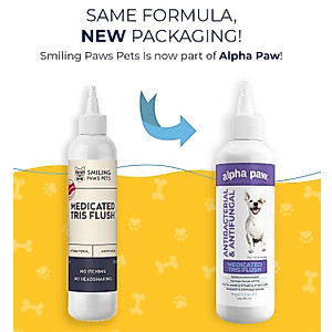 Smiling Paws Pets Medicated Tris Flush Dog Ear Cleaner Solution and Infection Treatment for Dogs and Cats Ear Flush for Dogs Ear Cleaner for Dogs & Cats - Cat & Dog Ear Wash Contains Ketoconazole 12oz