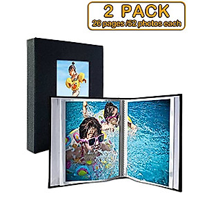 Small Photo Album 4x6 – Clear Pages, Linen Cover with Front Window, Pack of 2, Each Small Album Holds 52 Photos, Small Brag Book Photo Album for 4x6 Pictures, Black Fabric
