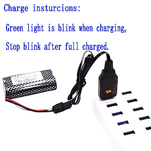 Blomiky 2 Pack 7.4V 1300mAh Li-ion Rechargeable Battery with SM3P Plug and Charger Cable Replacment for Huina 1575 RC Construction Truck / 1575 Battery 2