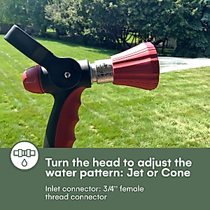 Red Fireman Hose Nozzle, Garden Hose Nozzle Firefighter Style, Garden Hose Sprayer, Fire Hose Nozzle For Garden Hose, High Pressure Sprayer with Ergonomic Shut Off On Handle - Heavy Duty