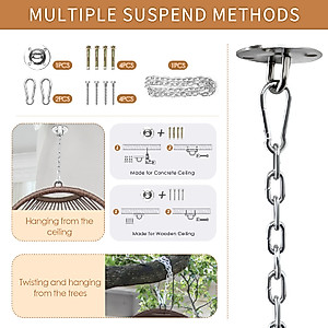 Nicesoul Outdoor Hanging Egg Chair Without Stand, Patio Wicker Swing Egg Basket Chairs with Padded Cushions, Ceiling Tree Swinging Egg-Shaped Chair No Stand for Indoor Bedroom Balcony Porch, Brown