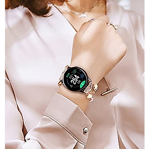 TiMOVO Beaded Fashion Band Compatible with Galaxy Watch Active 2/Active/Galaxy Watch 7/6/5/4 40mm 44mm, Elastic Beaded Night Luminous Beads Band Strap for Women, Rose Gold