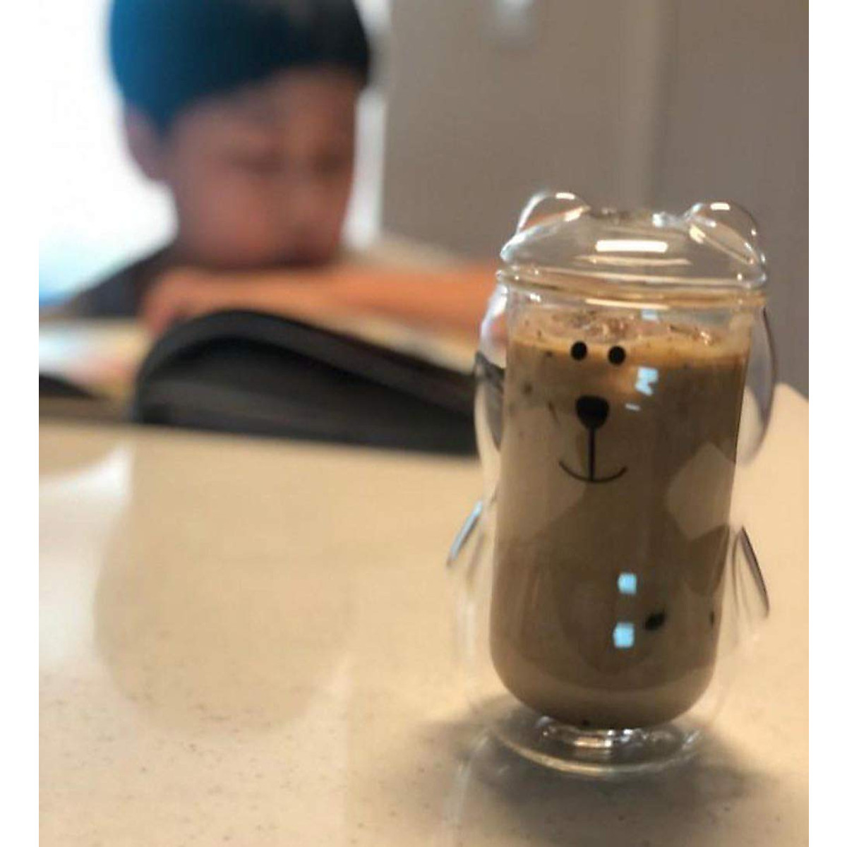 feb.7 Bear Cup, Double Wall, 300 ml Espresso Coffee Tea 3D Glasses Cup with Lid Heat-resistant Double Wall Milk Beer Juice Drinkware Christmas Cup (Transparent)