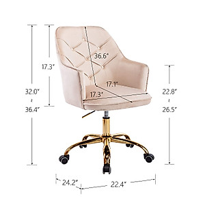 Goujxcy Home Office Chair, Velvet Desk Chair Modern Adjustable Swivel Chair, Upholstered Task Chair Accent Chair Executive Chair Vanity Desk Chair (Lake Blue)